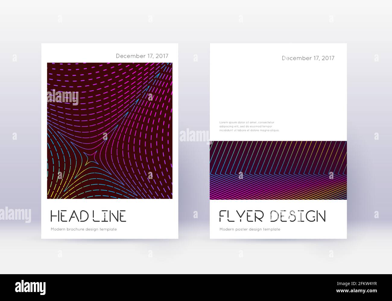 Minimal cover design template set. Rainbow abstract lines on wine red ...