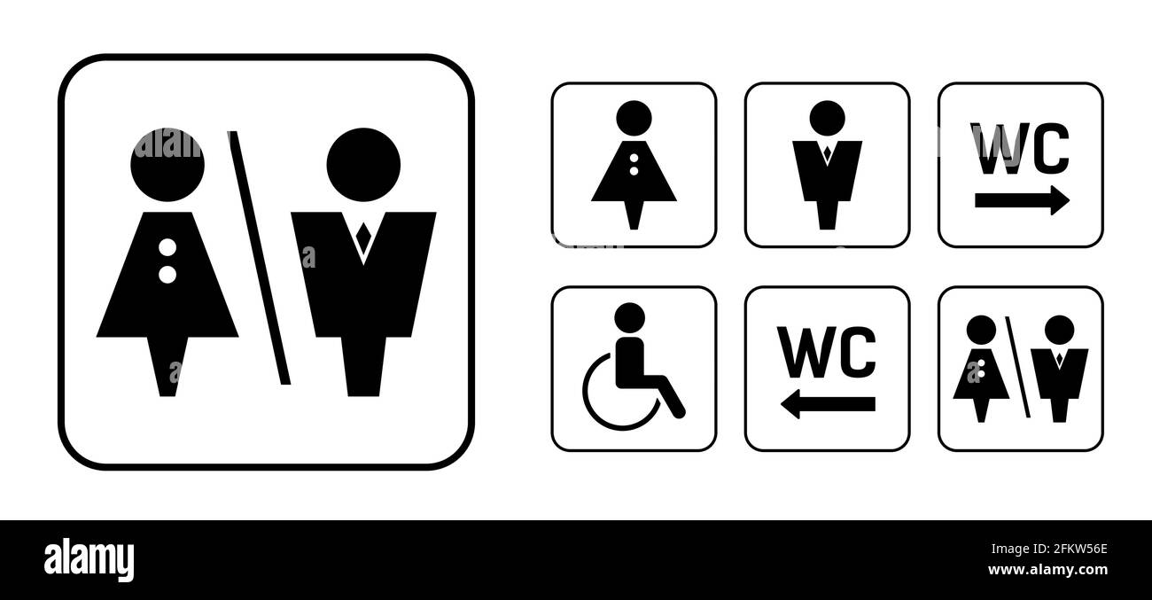 WC sign icon in square. Set Washroom vector sign. Toilet and restroom ...