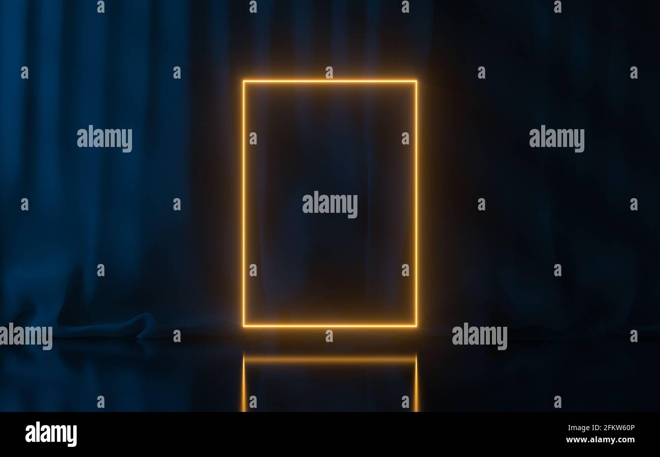 Empty stage with glowing neon lines, 3d rendering. Computer digital ...