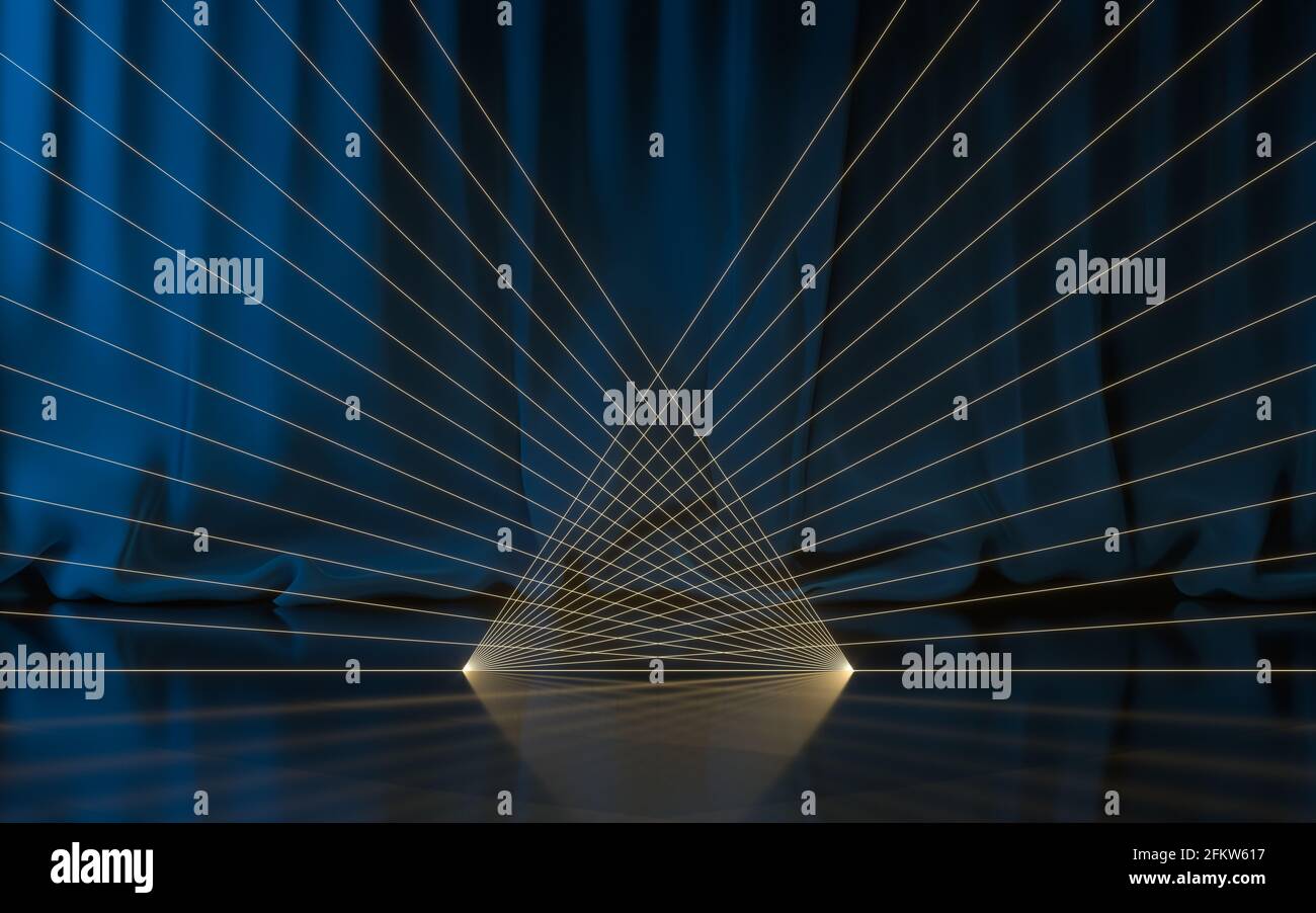 Empty stage with glowing neon lines, 3d rendering. Computer digital ...