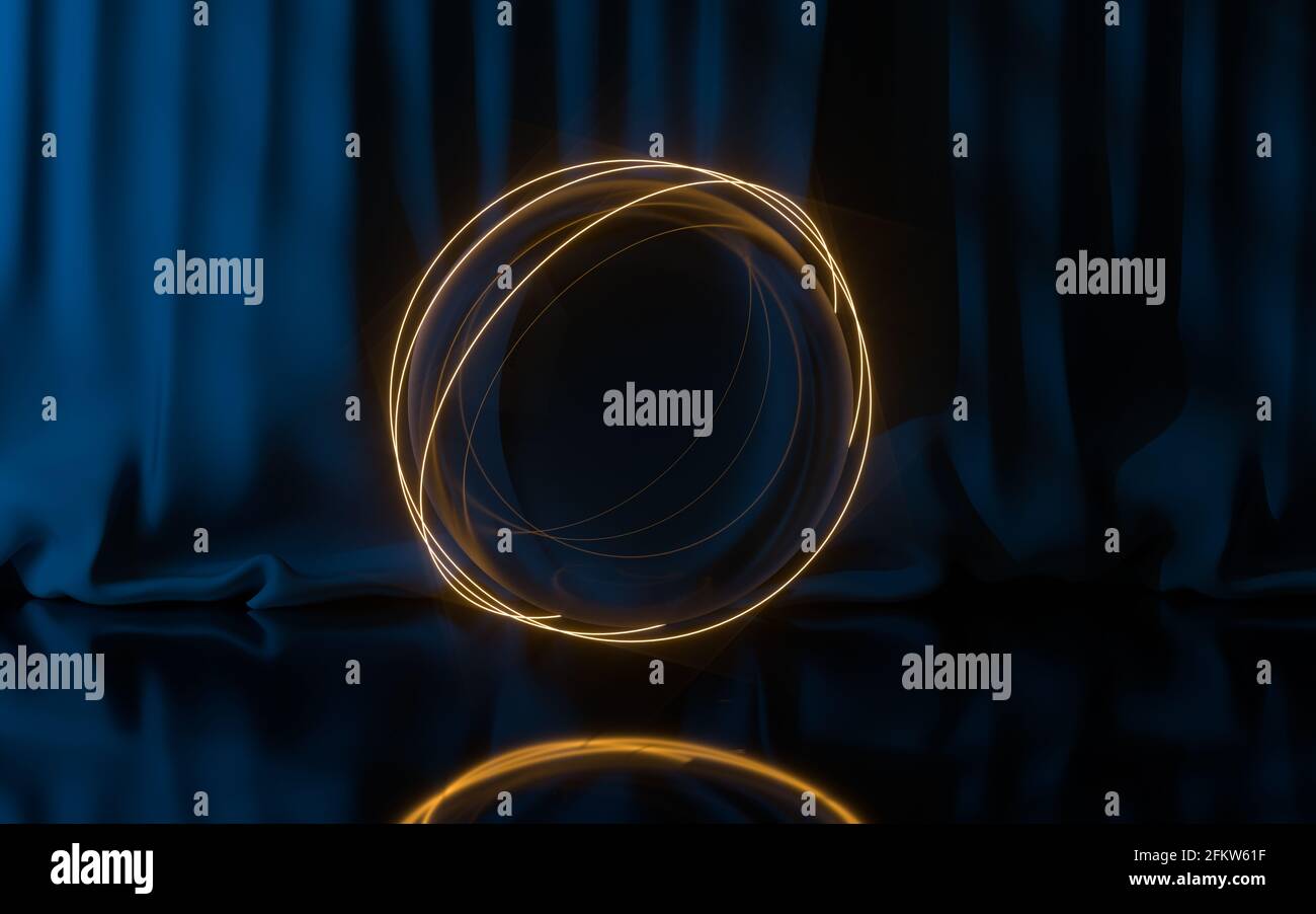 Empty stage with glowing neon lines, 3d rendering. Computer digital ...