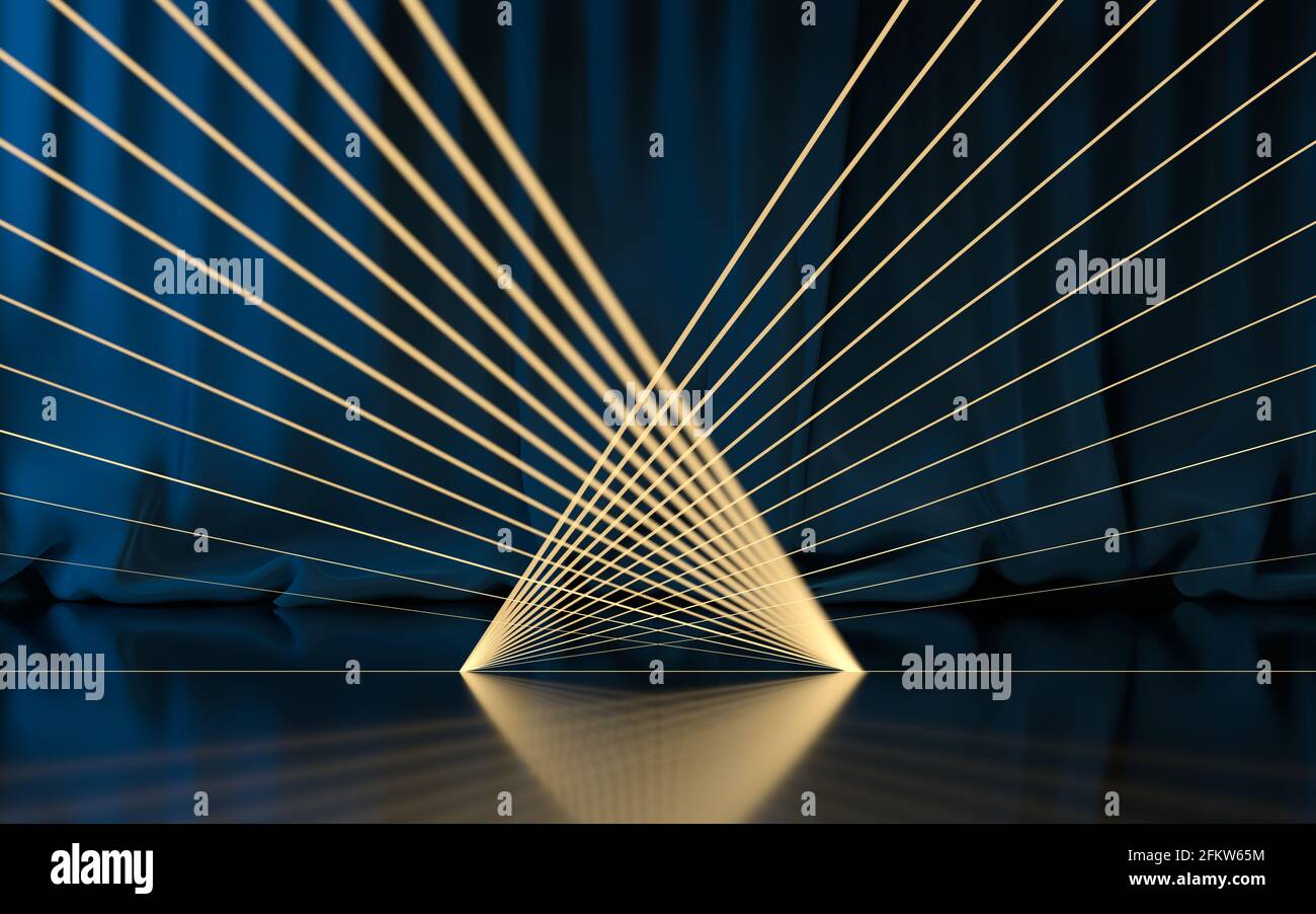 Empty stage with glowing neon lines, 3d rendering. Computer digital ...