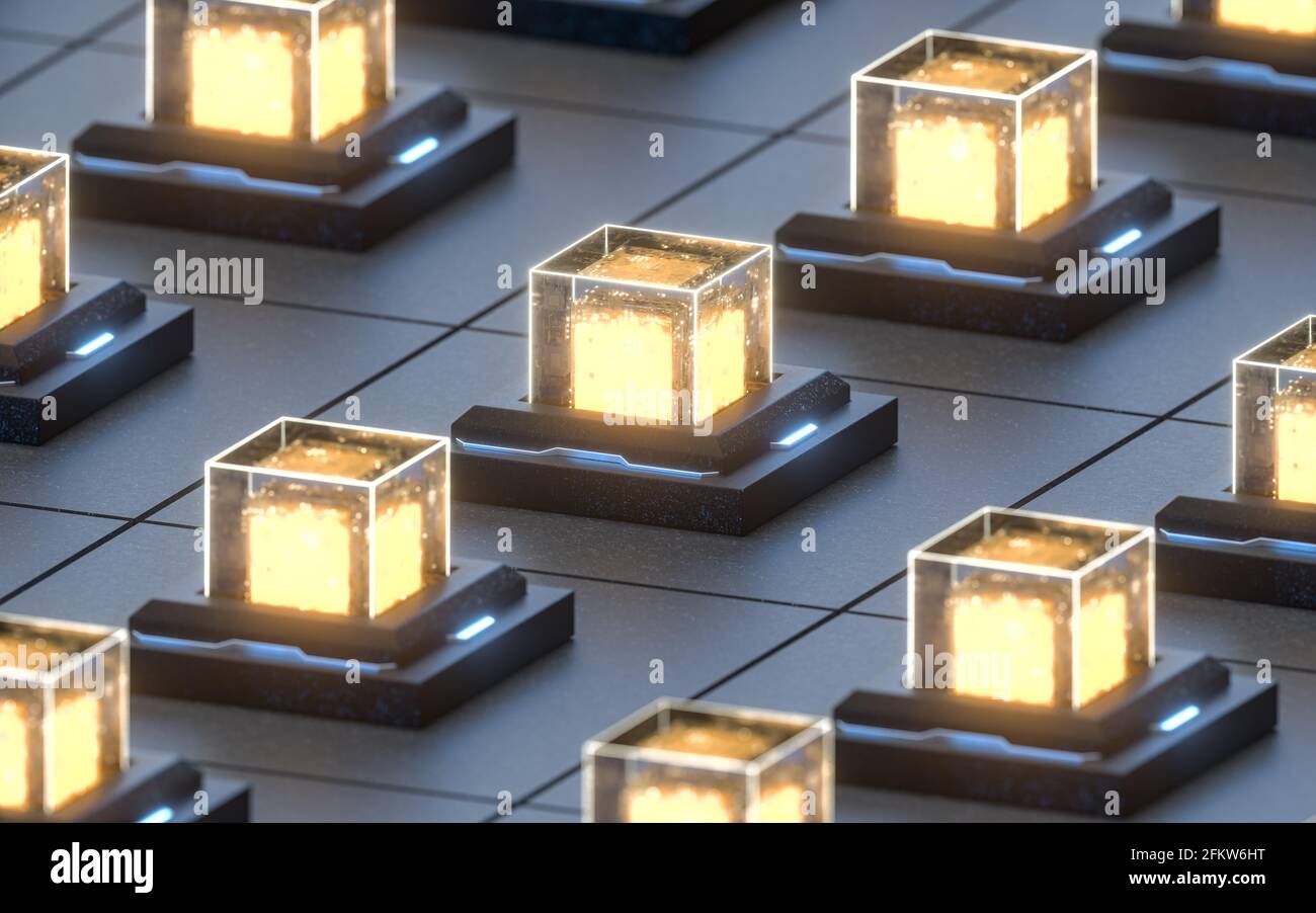 Creative electronics crystals cubes, 3d rendering. Computer digital ...