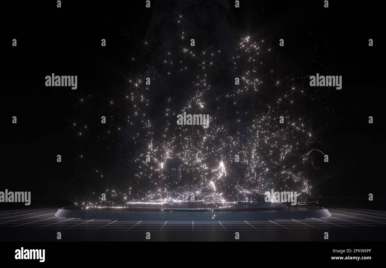 Fantasy magic particles with dark background, 3d rendering. Computer ...