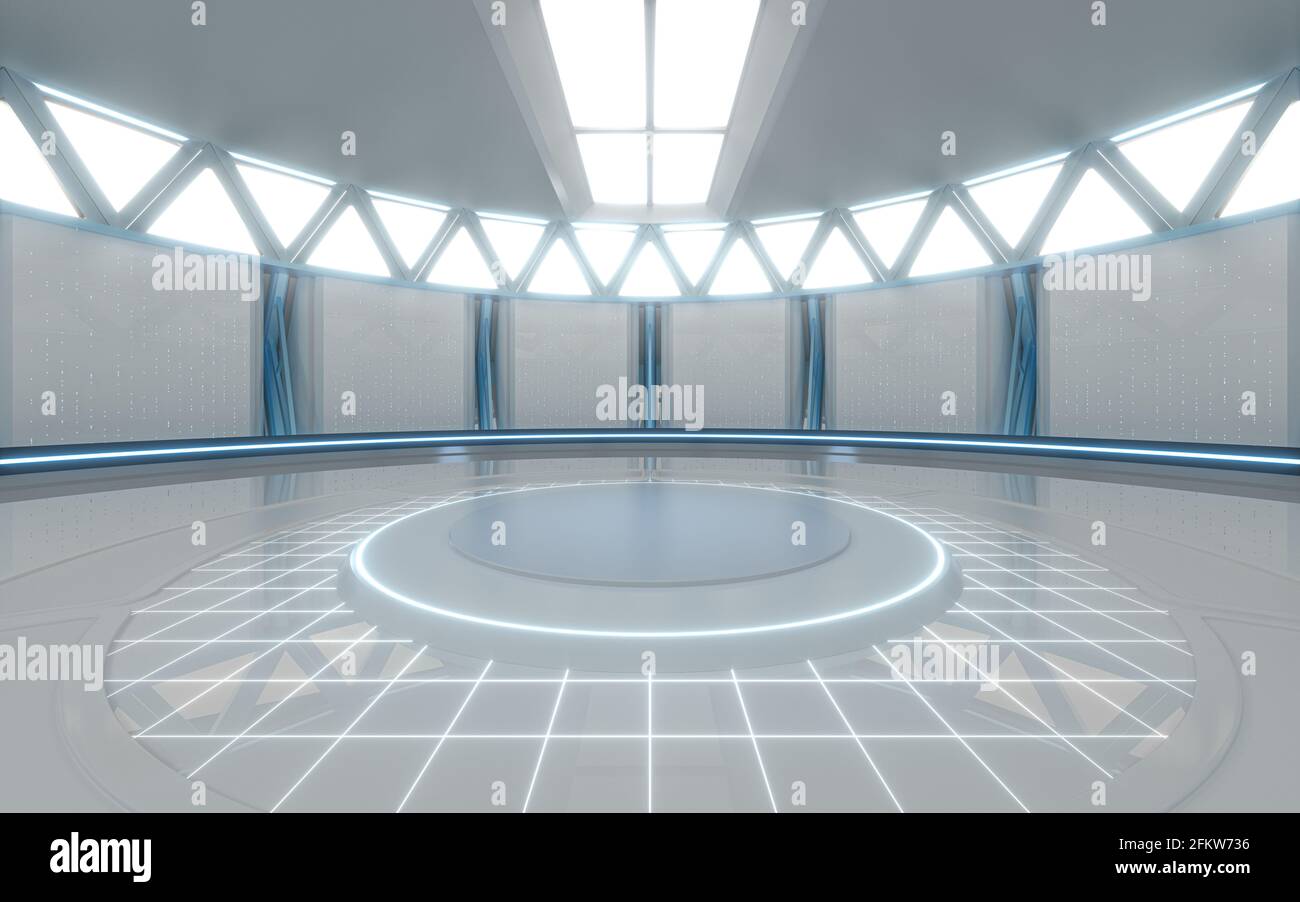 Empty round science fiction room, 3d rendering. Computer digital ...