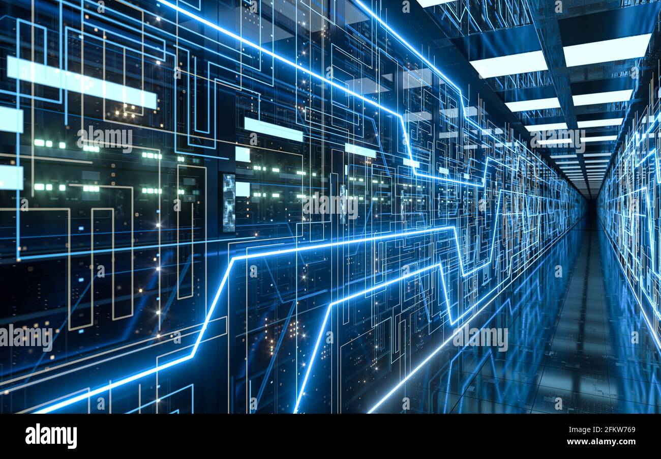 Server Racks In Computer Network Security Server Room Data Center 3d Rendering Computer
