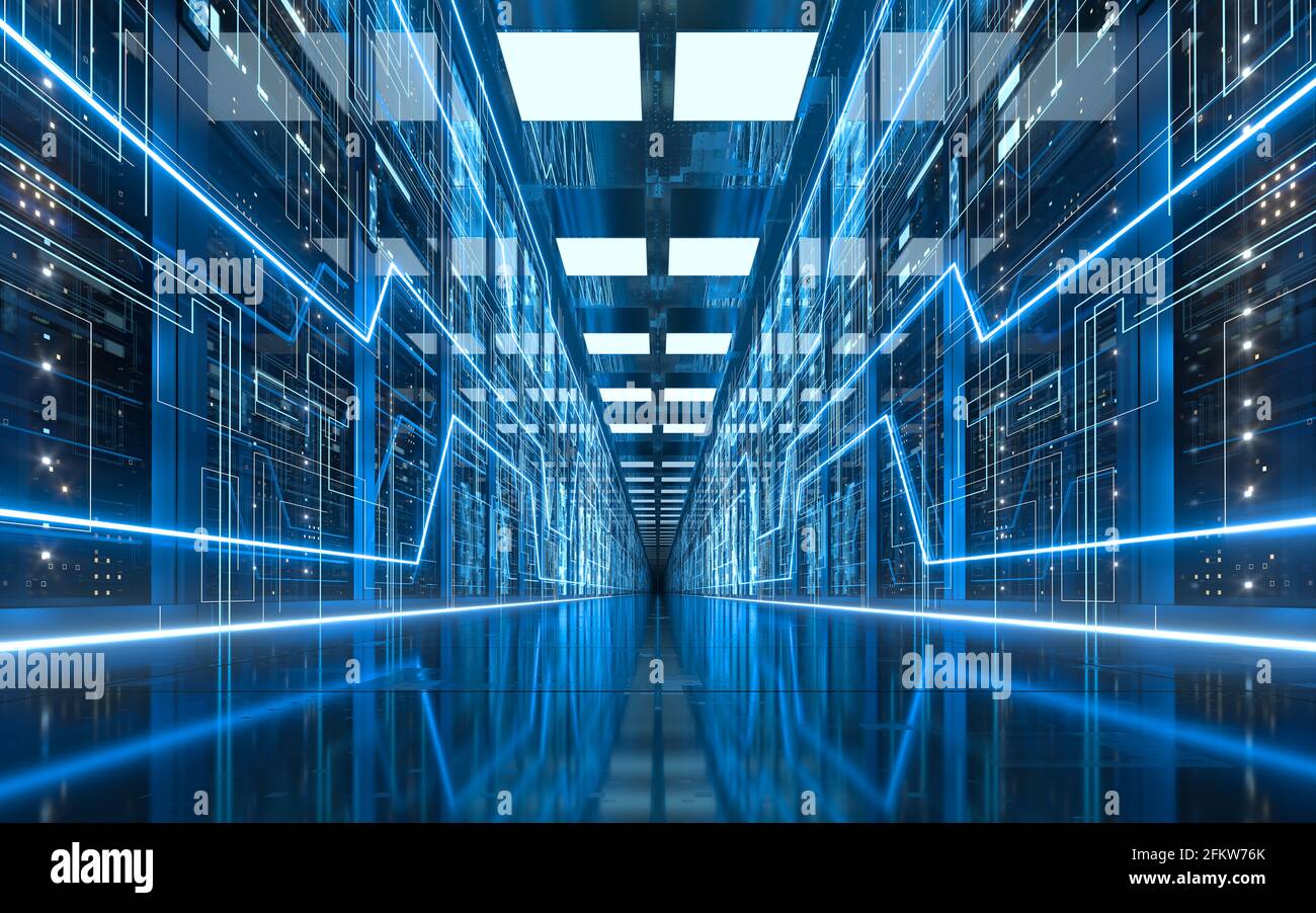 Server racks in computer network security server room data center, 3d ...