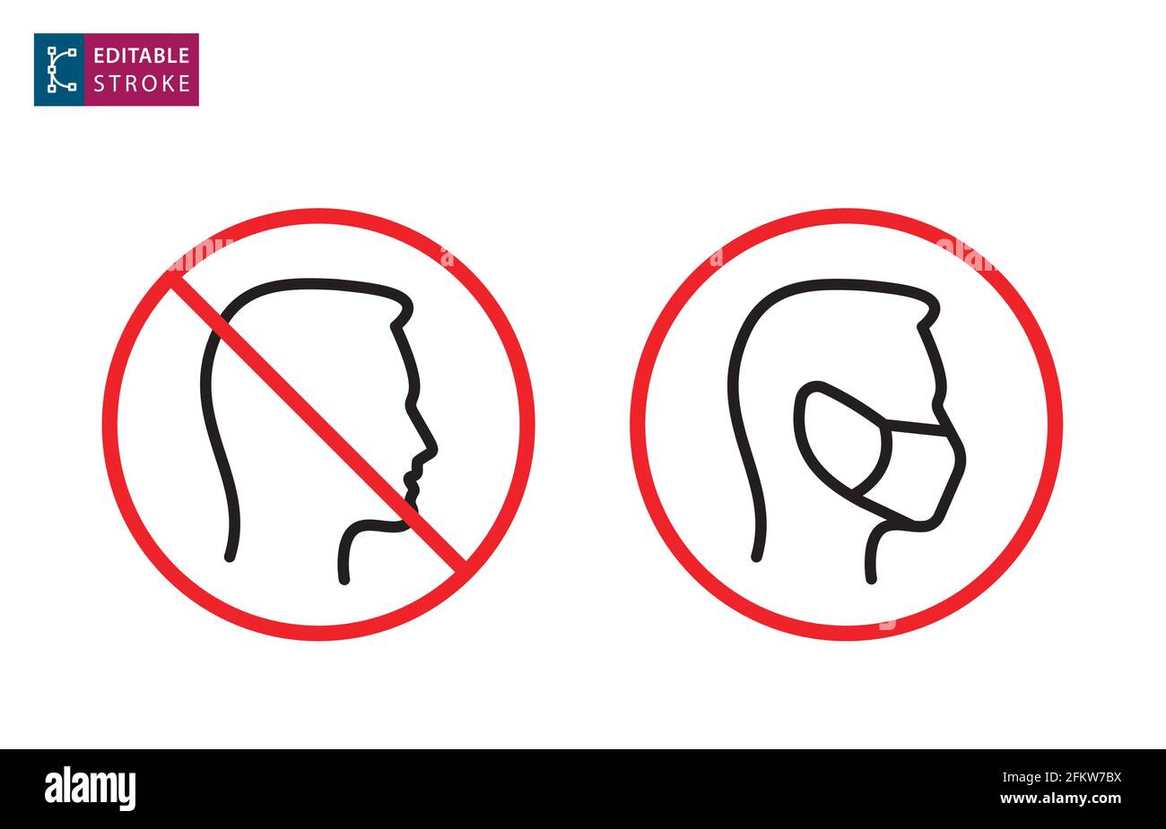No entry without face mask icon. Editable stroke.. Vector illustration ...