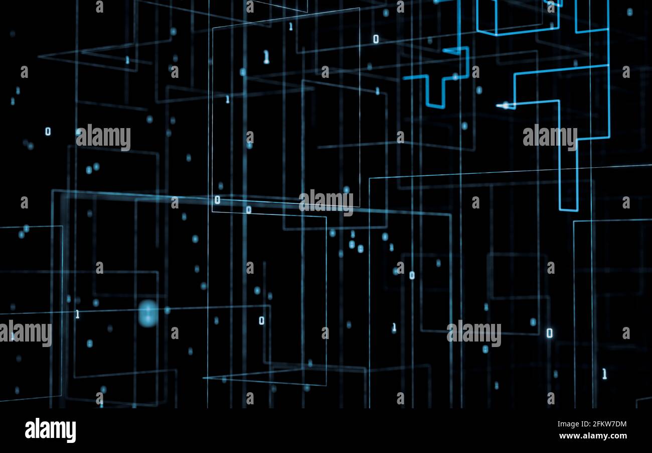 Abstract electrical lines with dark background, 3d rendering. Computer ...