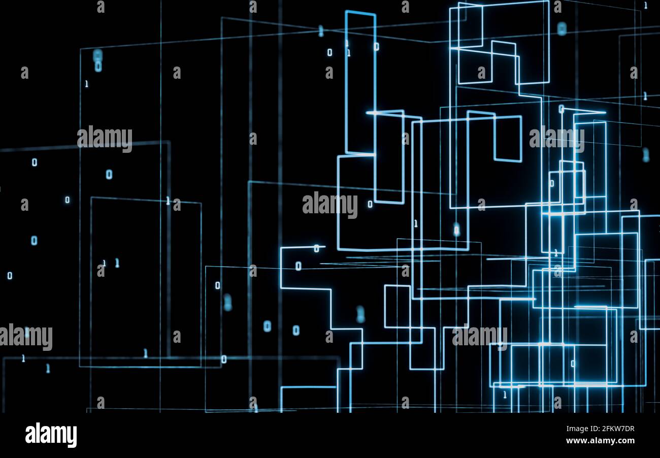 Abstract electrical lines with dark background, 3d rendering. Computer ...
