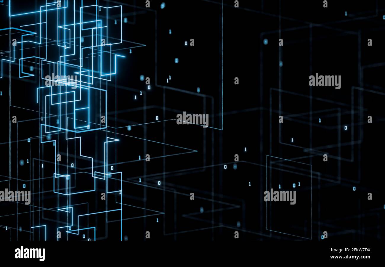 Abstract electrical lines with dark background, 3d rendering. Computer ...