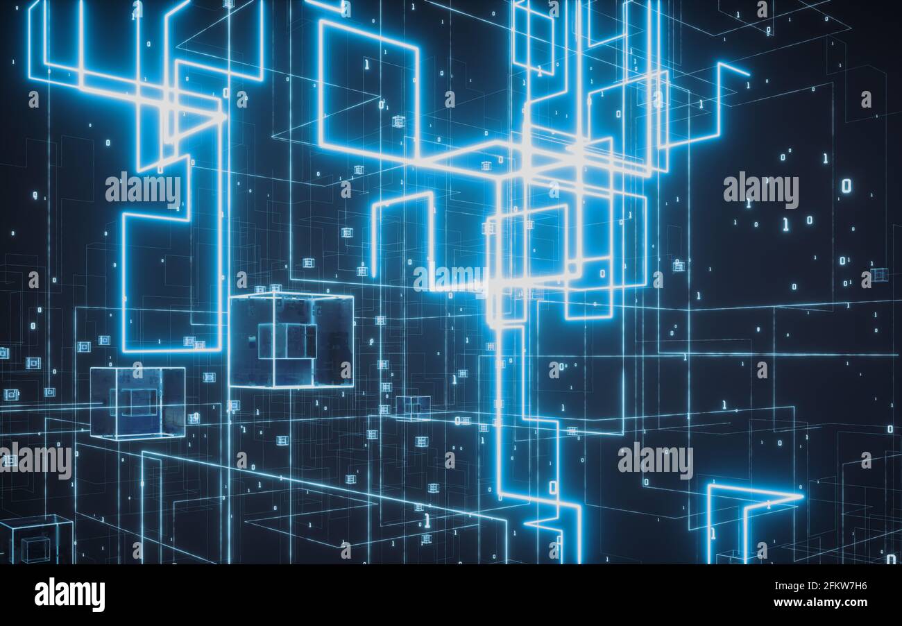 Abstract electrical lines with dark background, 3d rendering. Computer ...