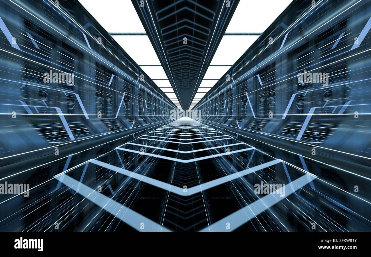 Dark science fiction tunnel, 3d rendering. Computer digital drawing ...