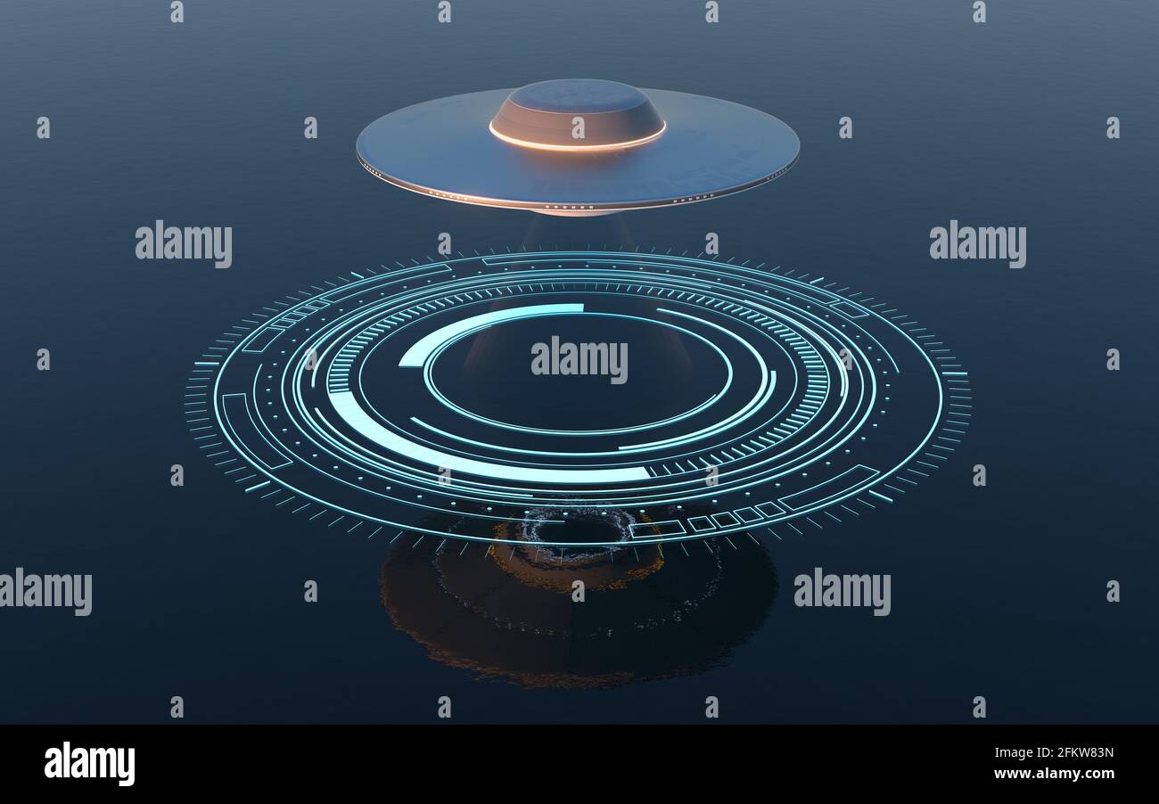 Science fiction UFO spaceships, 3d rendering. Computer digital drawing ...