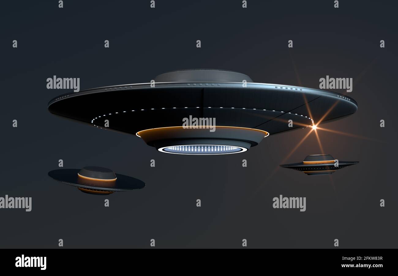 Science fiction UFO spaceships, 3d rendering. Computer digital drawing ...