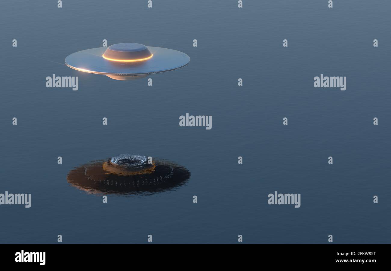 Science fiction UFO spaceships, 3d rendering. Computer digital drawing ...