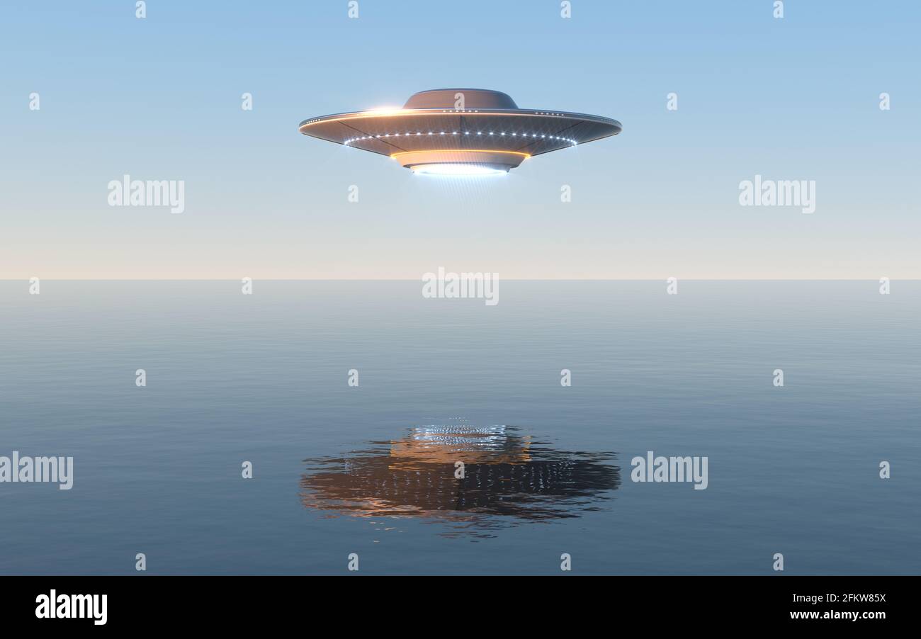 Science fiction UFO spaceships, 3d rendering. Computer digital drawing ...