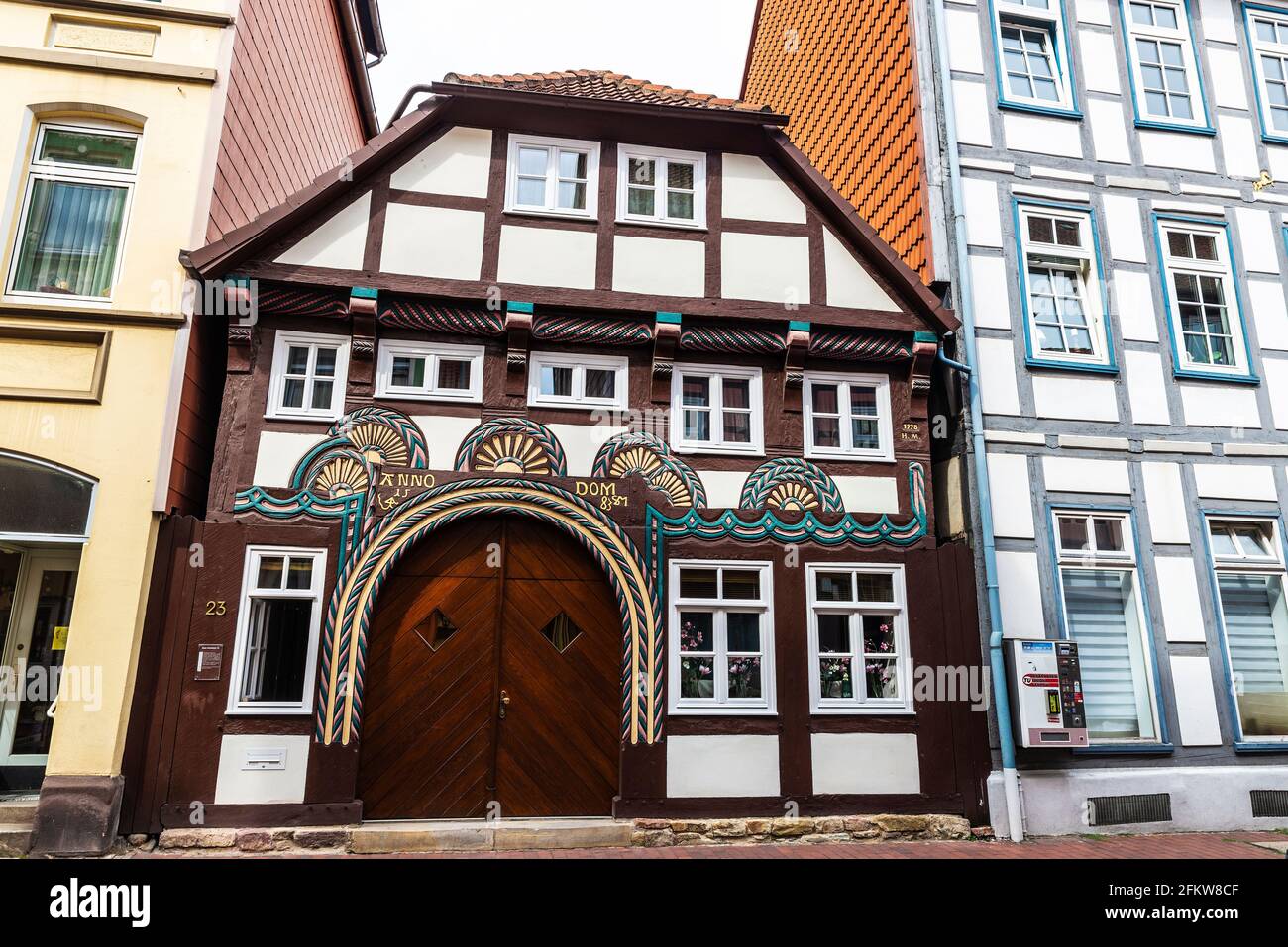 Hamelin, Germany - August 20, 2019: Facade of an old medieval house in ...