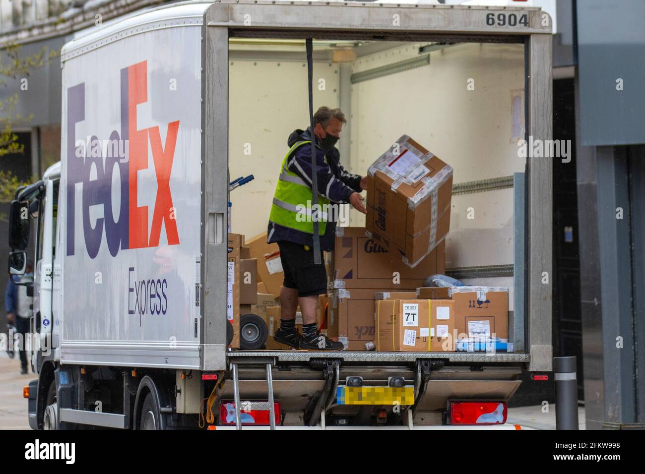 FedEx parcel lorry delivery driver in Preston, Lancashire; May, 2021 UK ...