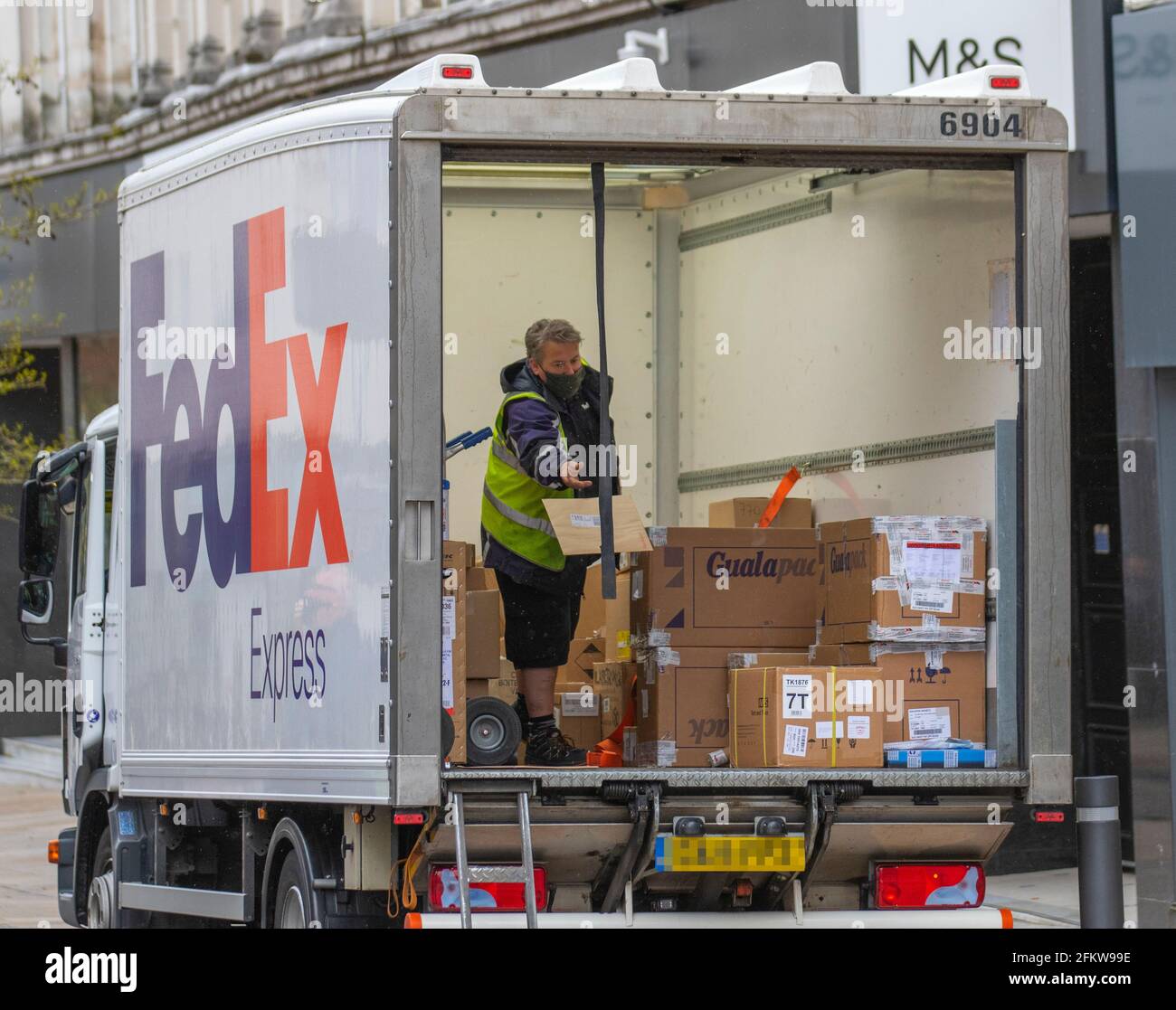 FEDEX parcel lorry delivery driver in Preston, Lancashire; May, 2021 UK ...