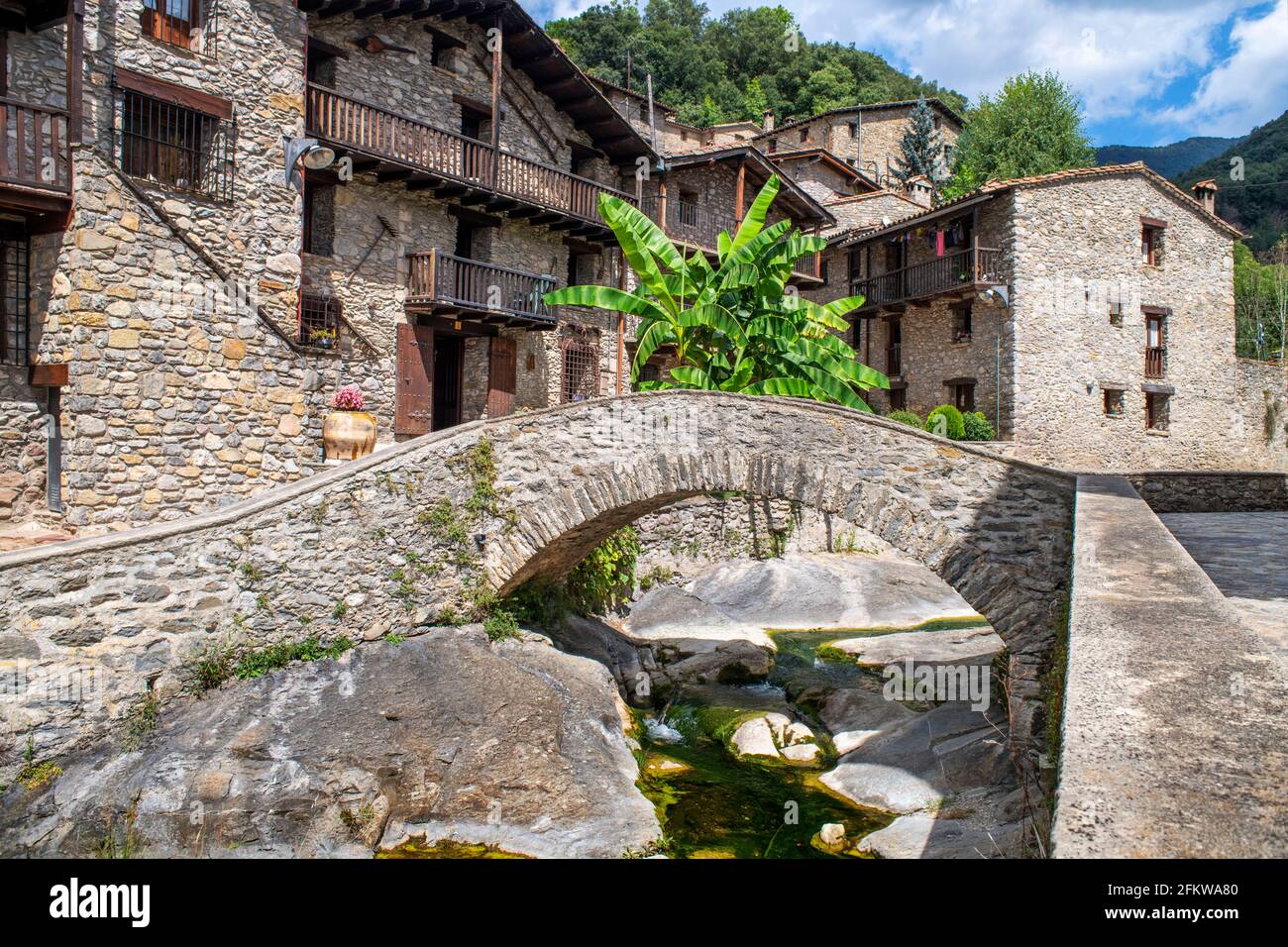 Beget village in La Garrotxa Natural Park Girona province Pyrenees ...