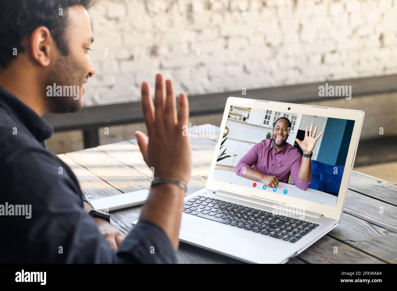 Computer virtual meeting with friends business hi-res stock photography ...