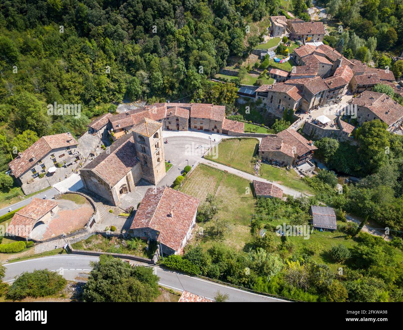 Aerial views of Beget village in La Garrotxa Natural Park Girona ...