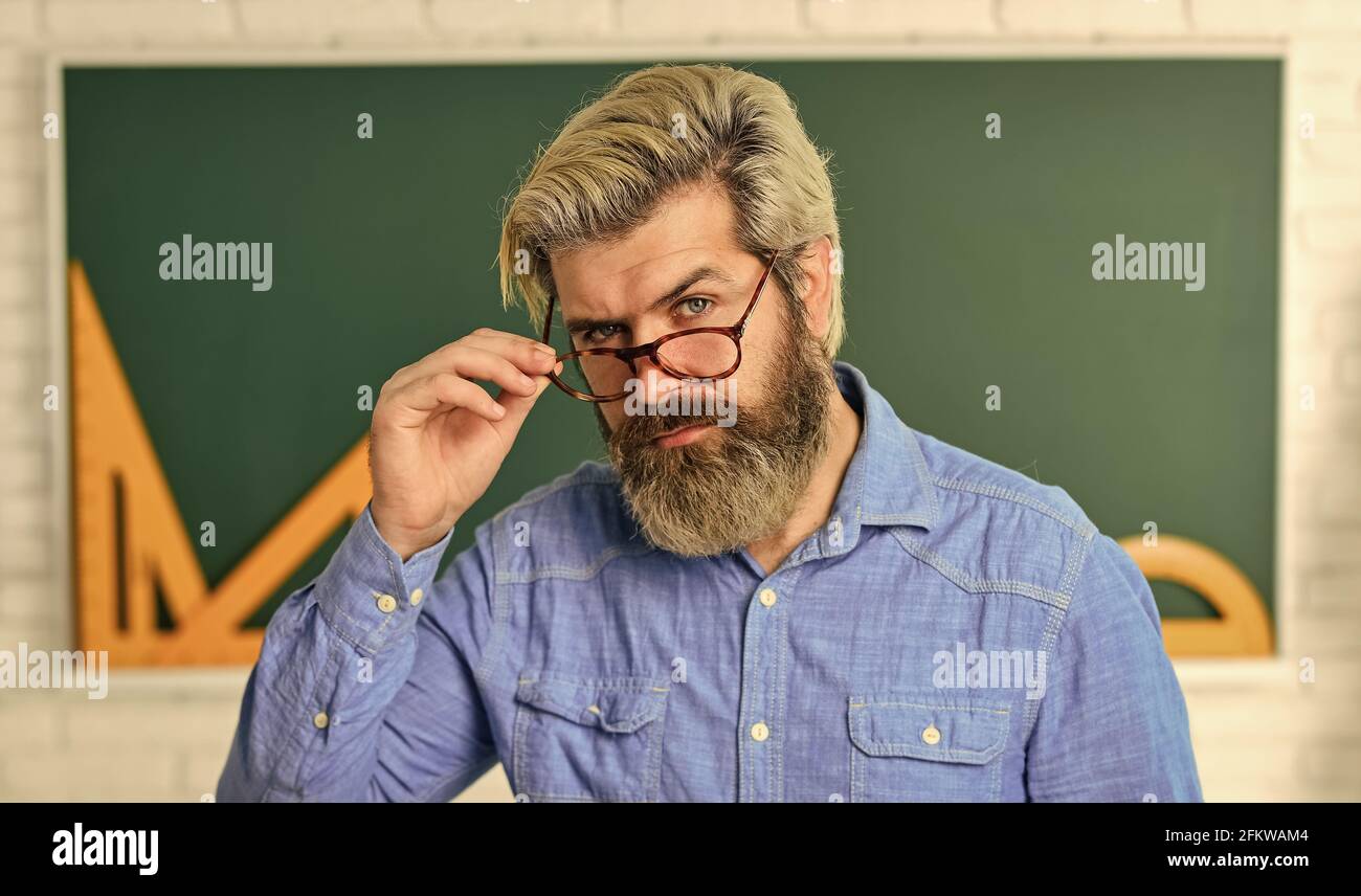 nerdy bearded student. back to school. develop logic and creativity ...