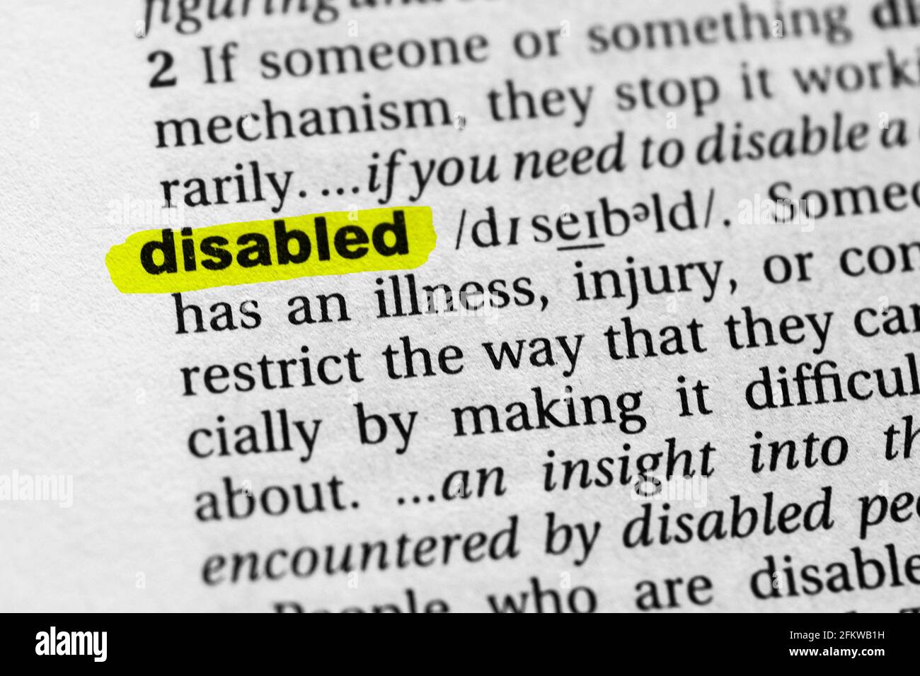 Highlighted word disabled concept and meaning Stock Photo - Alamy