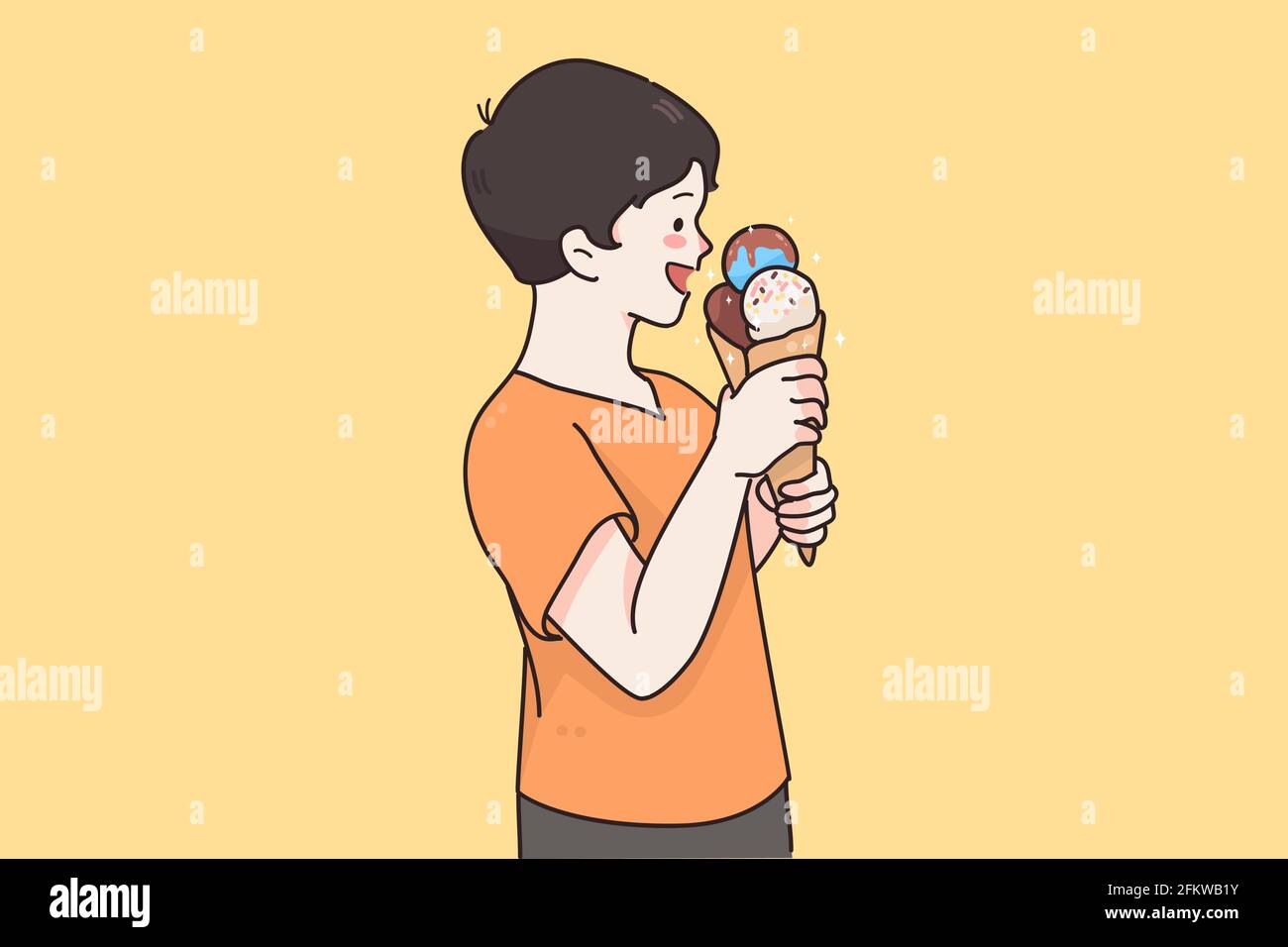 Happy child eating sweets concept. Smiling positive kid boy cartoon ...