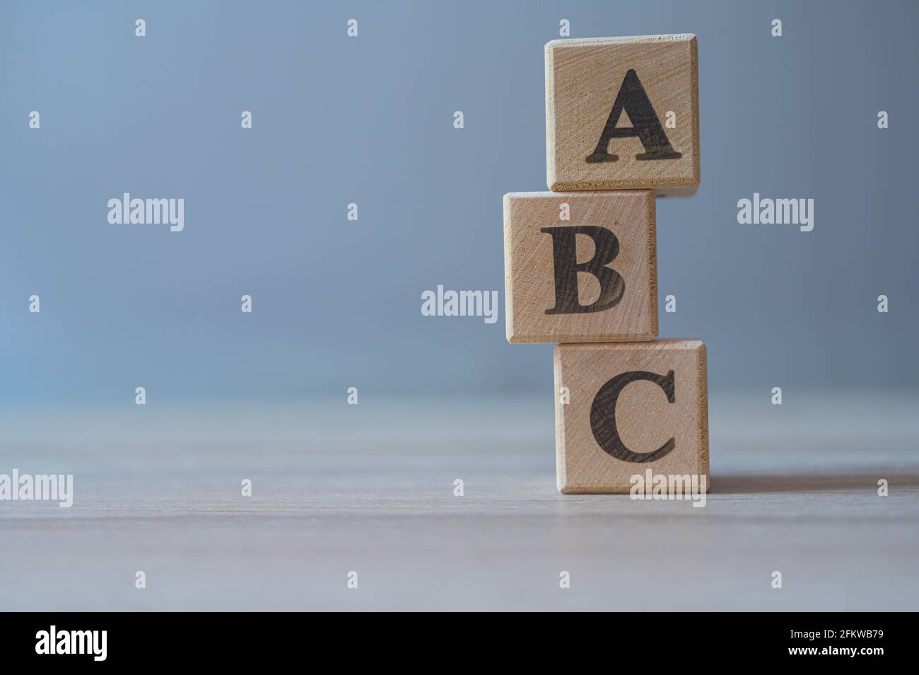 A, B, C - first letters of alphabet in vintage wooden letterpress type ...