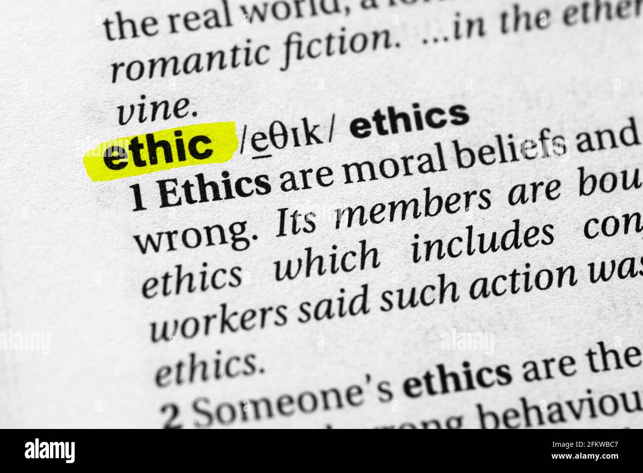 Highlighted word ethic concept and meaning Stock Photo - Alamy