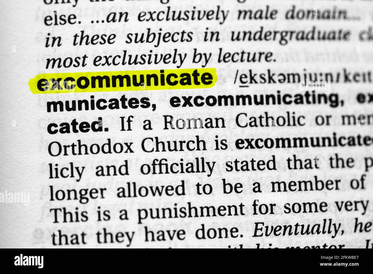 Highlighted word excommunicate concept and meaning Stock Photo - Alamy