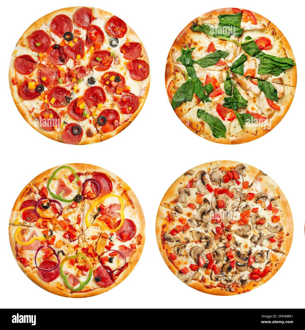 Isolated assorted of pizzas collage menu design Stock Photo - Alamy