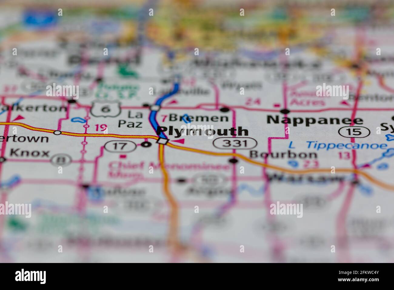 Plymouth Indiana USA shown on a geography map or road map Stock Photo ...