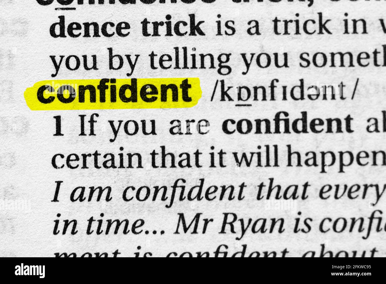 Highlighted word confident concept and meaning Stock Photo - Alamy
