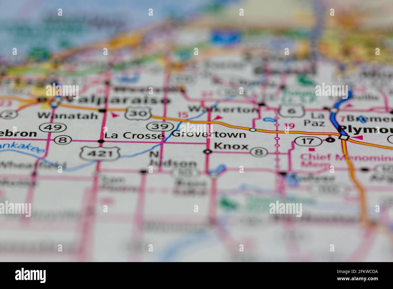 Grovertown Indiana USA shown on a geography map or road map Stock Photo ...