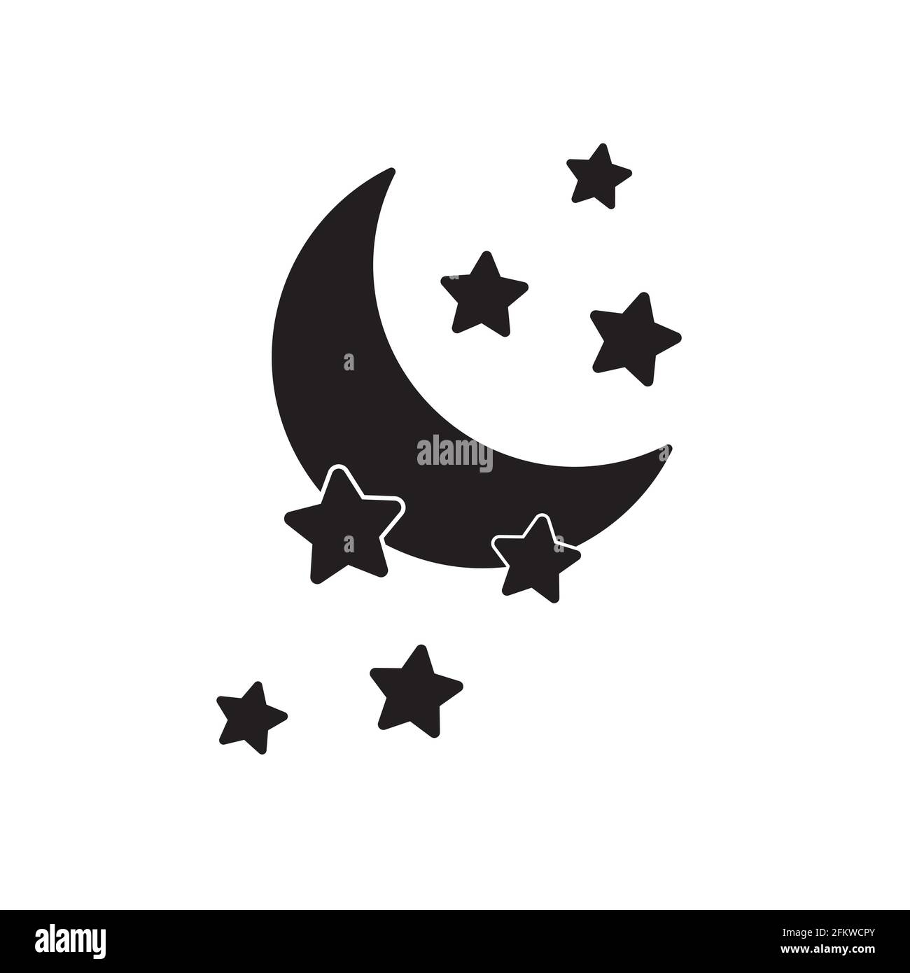Moon with Stars icon on white background. Bedtime symbol. Night icon ...