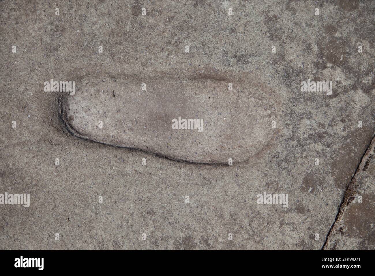 Footprint carved into the rock at the ancient hillfort of Dunadd ...