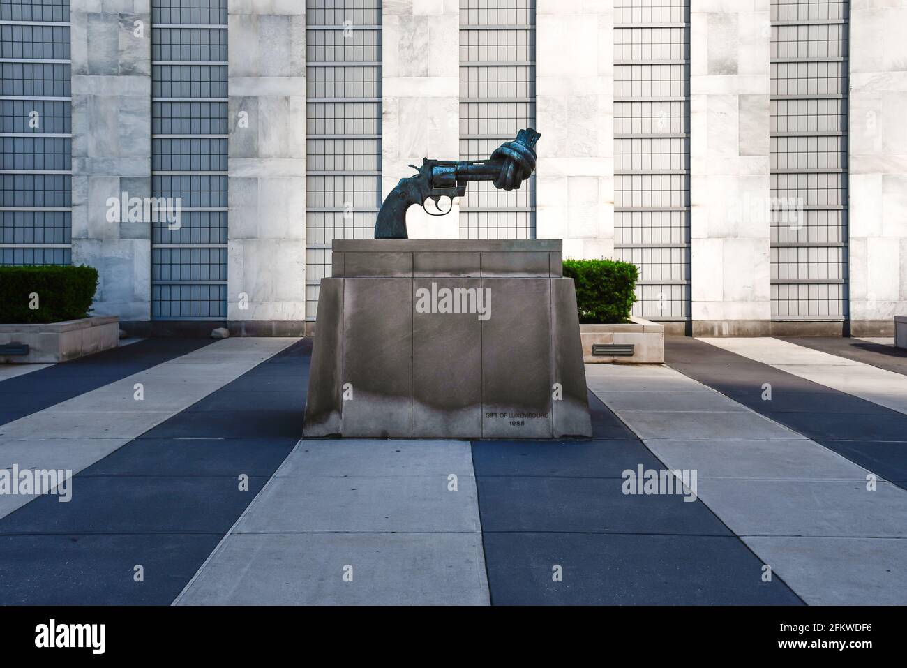 New York City, USA - June 21, 2018: Peace Sculpture in United Nations ...