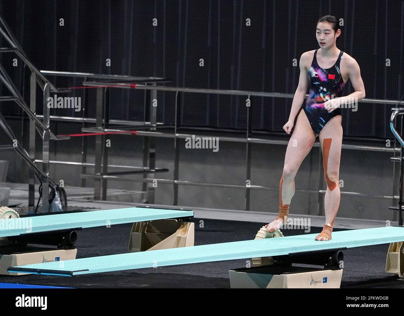 Tokyo. 4th May, 2021. Chang Yani of China reacts during the women's 3m ...