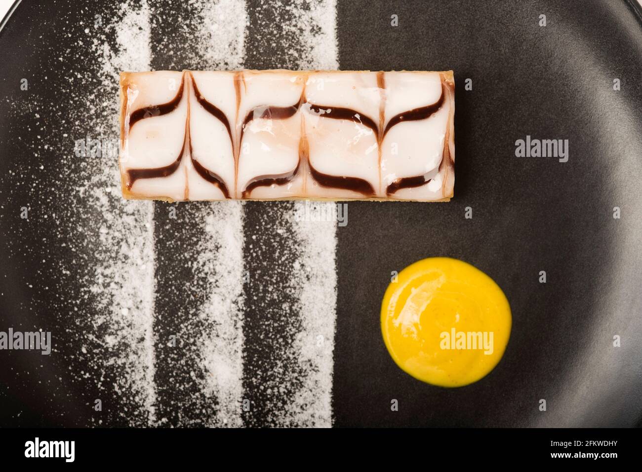 Nouvelle cuisine style presentation of a Millefeuille pastry aka ...