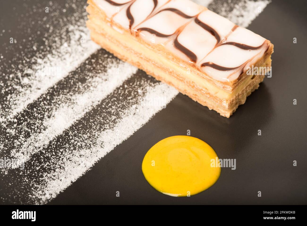 Nouvelle cuisine style presentation of a Millefeuille pastry aka ...