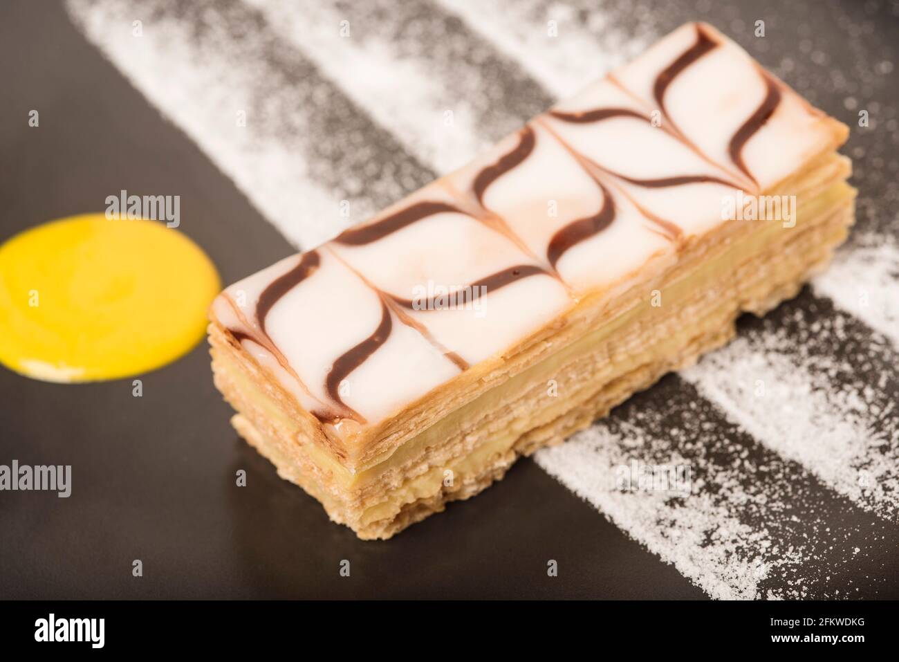 Nouvelle cuisine style presentation of a Millefeuille pastry aka ...