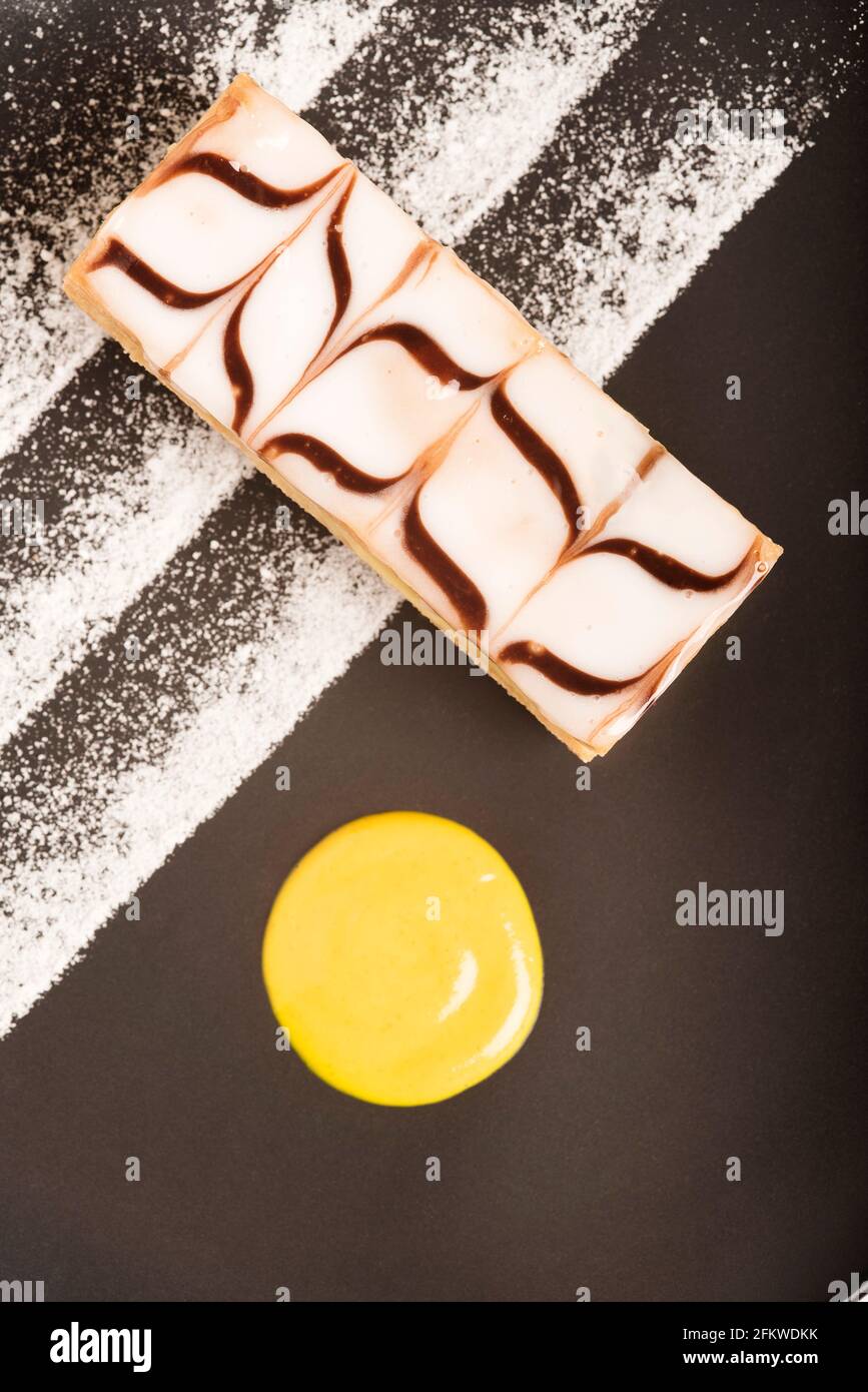 Nouvelle cuisine style presentation of a Millefeuille pastry aka ...