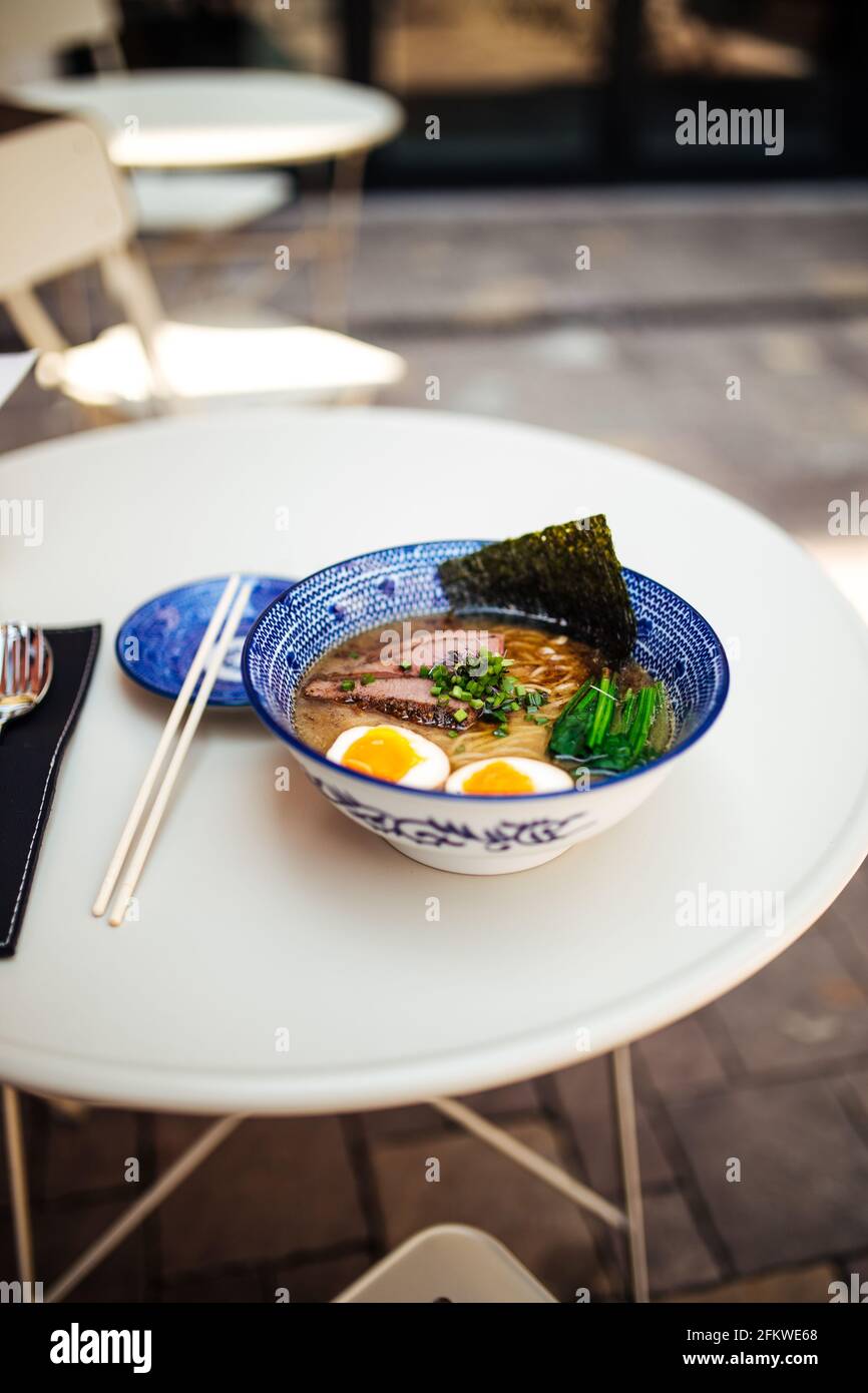 Japanese ramen noodle soup on the table Stock Photo - Alamy