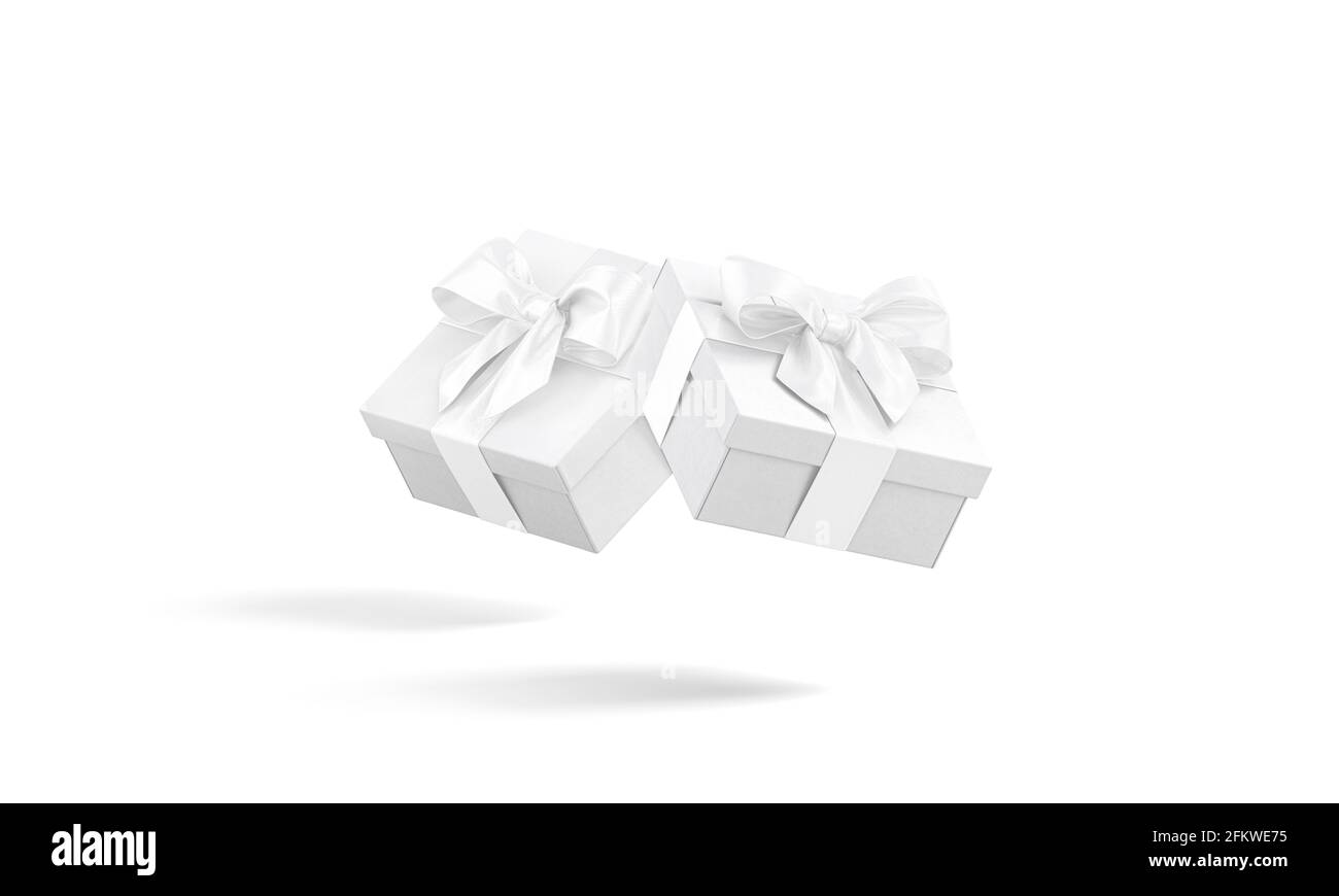 Blank white gift box with ribbon bow mockup, no gravity, 3d rendering ...