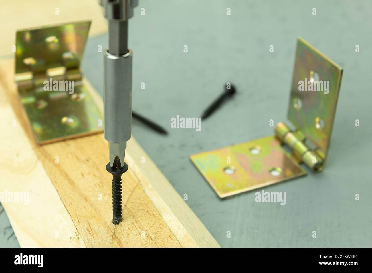 The door hinges are fastened with a self-tapping screw and a ...