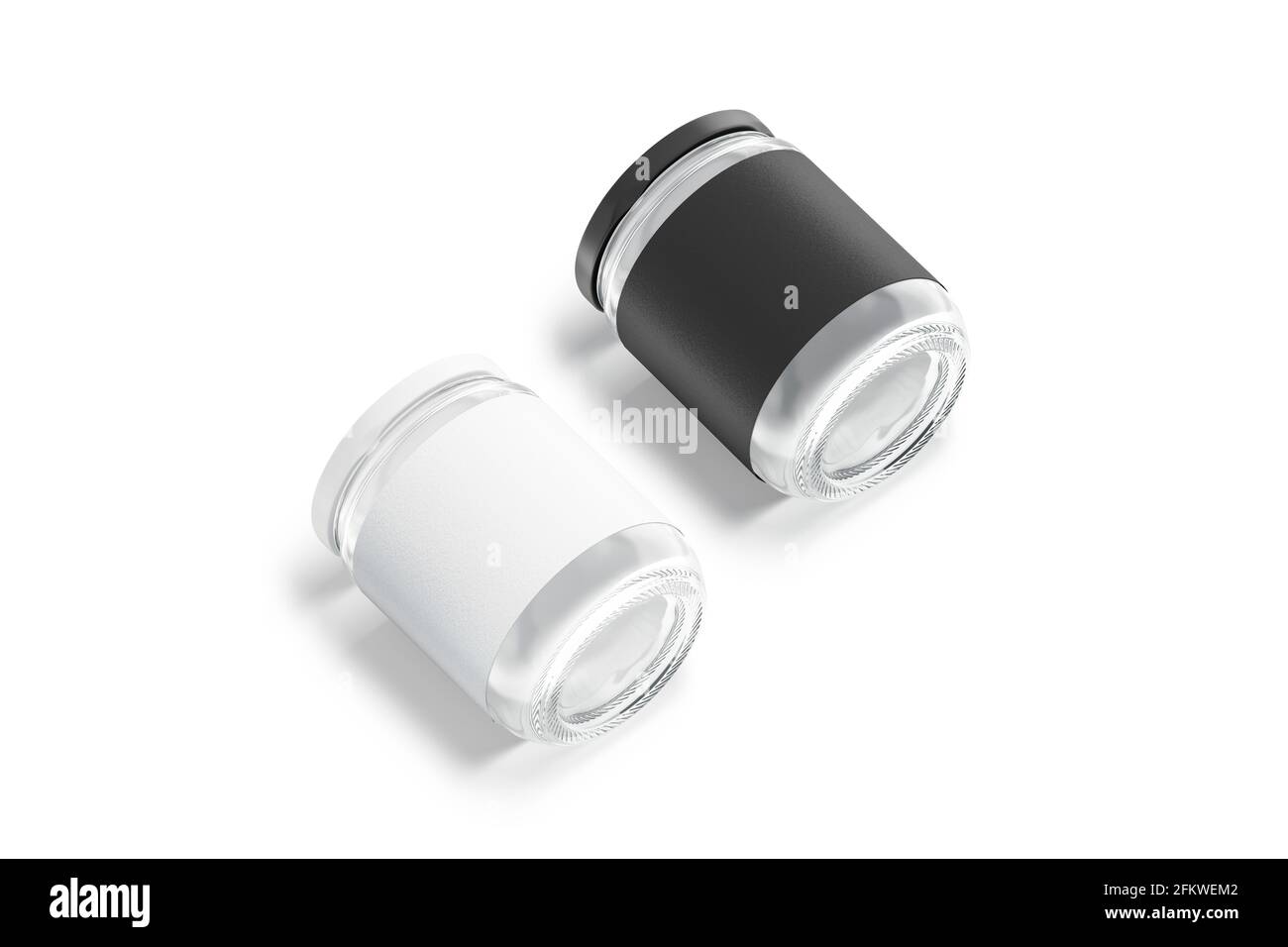 Blank glass jar with black and white label mockup lying, 3d rendering ...