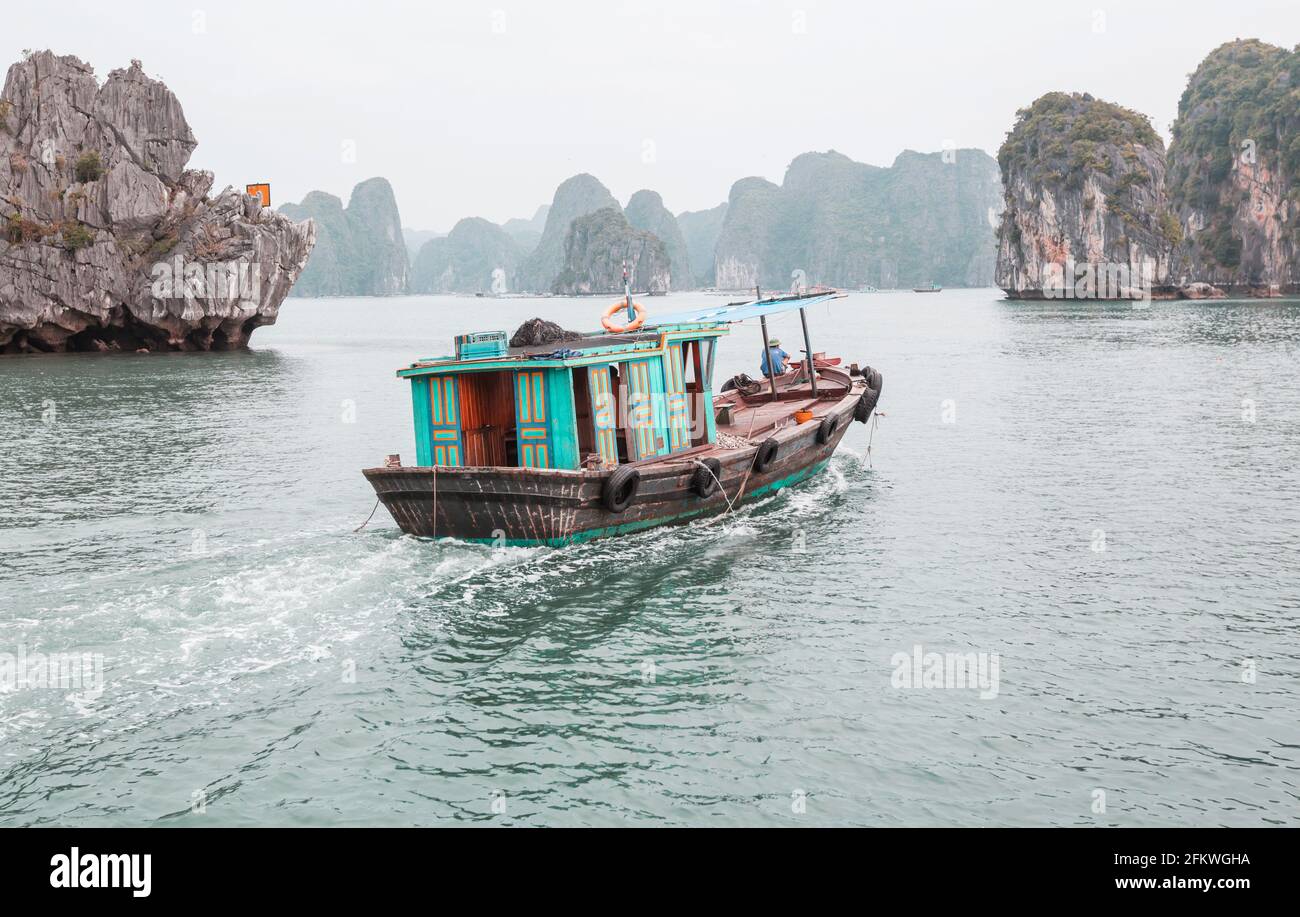 Beautiful natural cliffs in Ha Long Bay at the Gulf of Tonkin of the ...